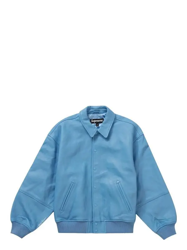 Supreme Gore-tex Infinium Leather Varsity Jacket - Light Blue