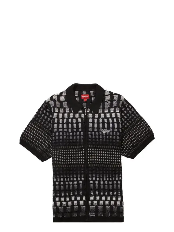 Supreme Gradient Grid Zip Up Polo - Black