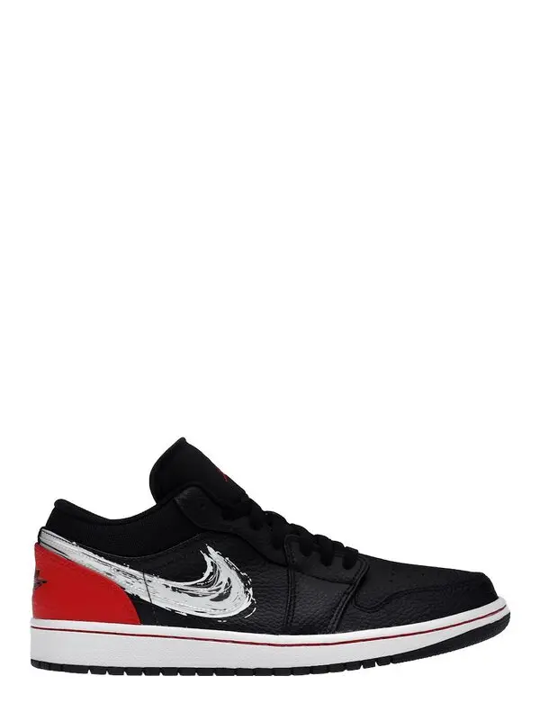 JORDAN 1 Low Brushstroke Swoosh - Black/white/university Red