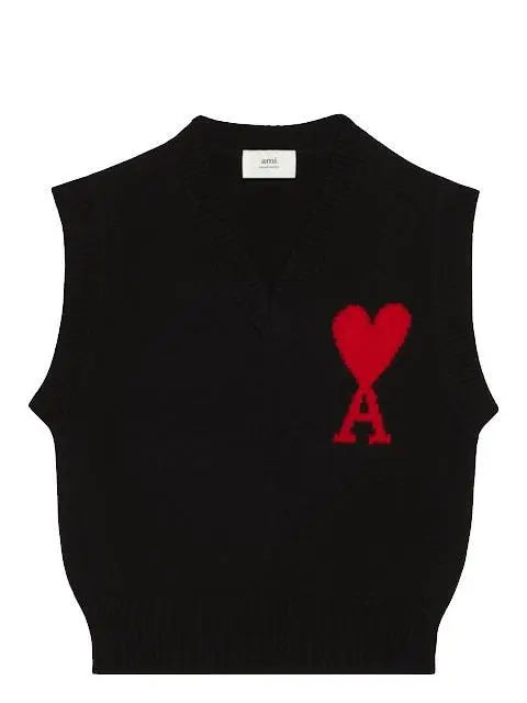Ami De Coeur Merino Wool Sleeveless Sweater - Black/red