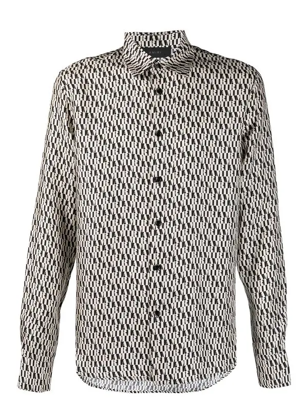 Amiri All Over Long Sleeve Silk Shirt - Black/white