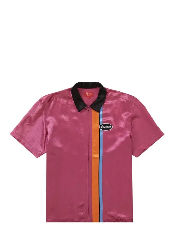 Supreme Satin Zip Up Short Sleeve Work Shirt - Pink