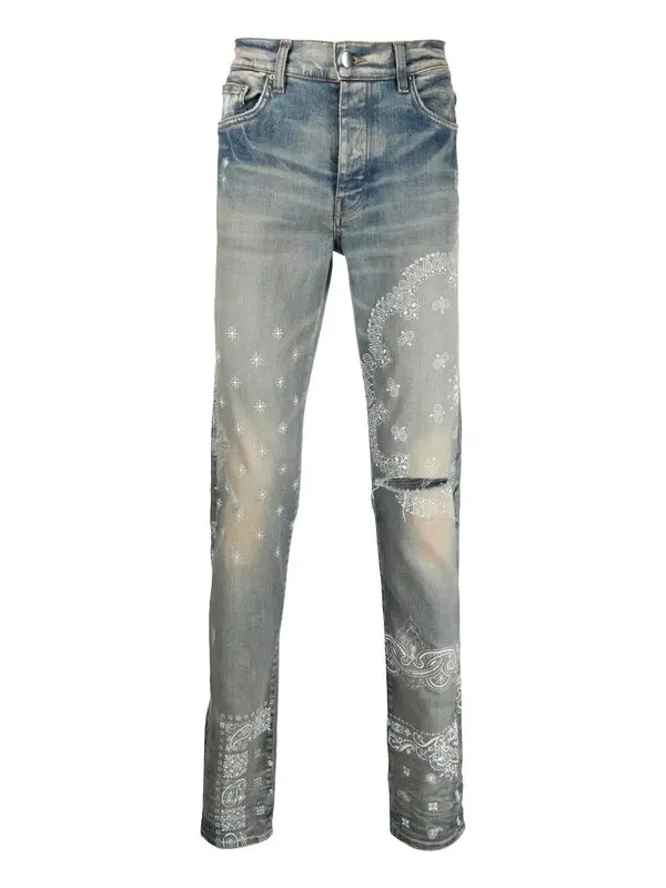 Amiri Bandana Print Skinny Jeans - Clay Indigo