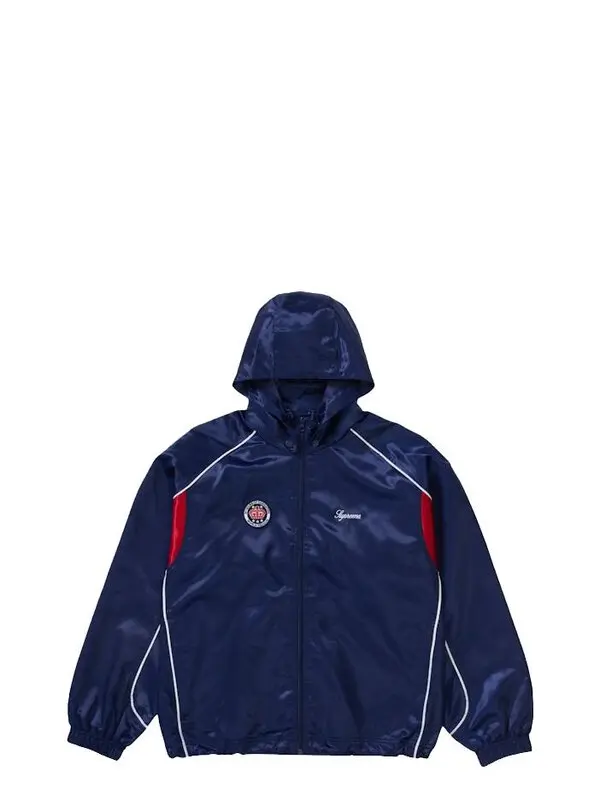 Supreme Satin Hooded Track Jacket - Navy Blue