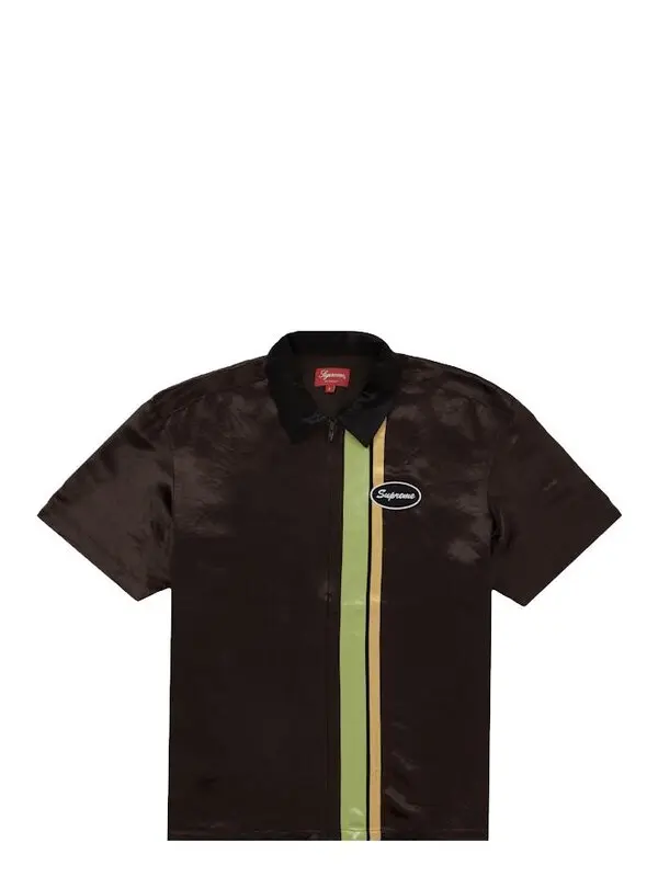 Supreme Satin Zip Up Short Sleeve Work Shirt - Brown
