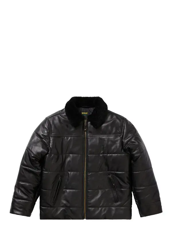 Supreme Leather Puffy Jacket With Shearling Collar - Black