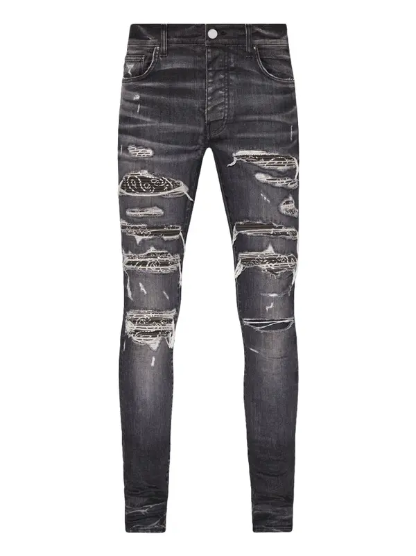 Amiri Distressed Bandana Thrasher Skinny Jeans - Gray
