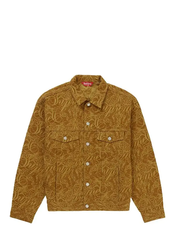 Supreme Script Jacquard Denim Trucker Jacket - Brown