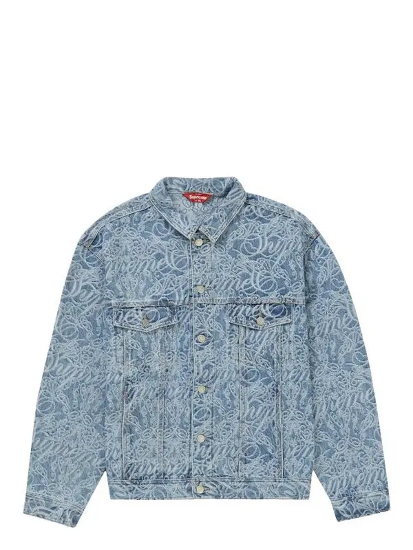 Supreme Script Jacquard Denim Trucker Jacket - Washed Blue