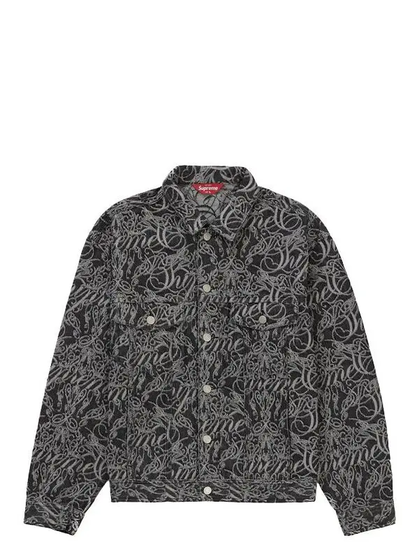 Supreme Script Jacquard Denim Trucker Jacket - Washed Black