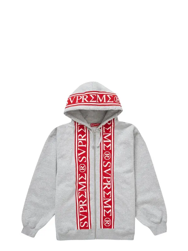Supreme Roman Zip Up Hooded Sweatshirt - Heather Grey
