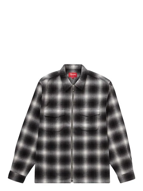Supreme Shadow Plaid Flannel Zip Up Shirt - Black