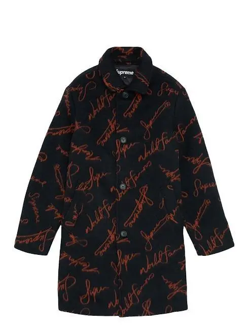 Supreme Script Logos Wool Overcoat - Black