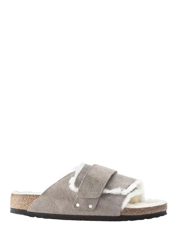 BIRKENSTOCK Kyoto Shearling Suede Slides - Stone Coin