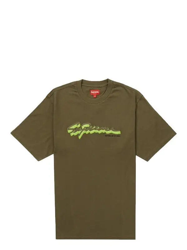 Supreme Shadow Script Short Sleeve Top - Dark Olive