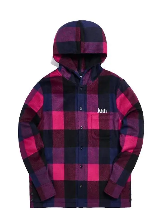 Kith Plaid Wool Ginza Hooded Shirt - Pink