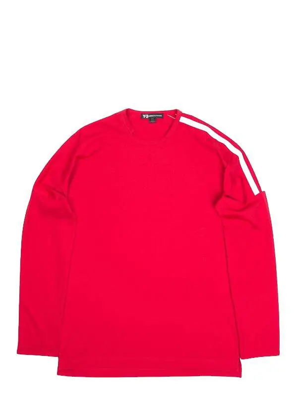 Adidas Y3 3 Stripes Long Sleeve Tee Shirt - Chili Pepper/core White