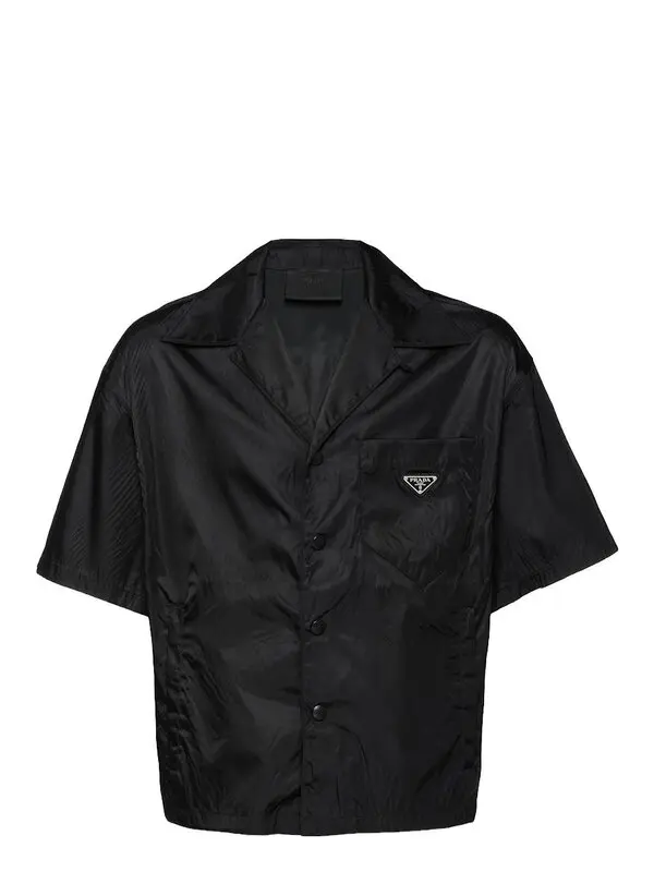 Prada Renylon Short Sleeved Cropped Bowling Shirt - Black