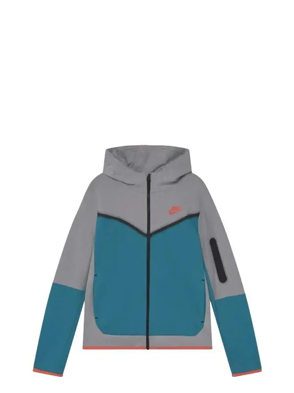 Nike Sportswear Tech Fleece Full-zip Hoodie - Wolf Grey/aqua Marine/turf Orange