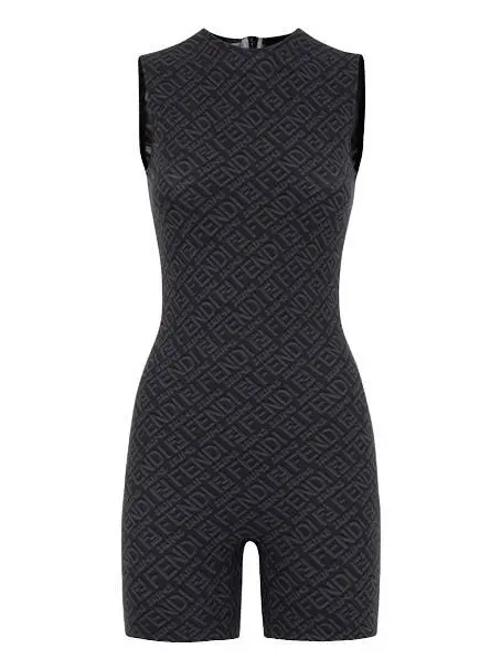 Fendi X Skims Sleeveless Mid Thigh Bodysuit - Black