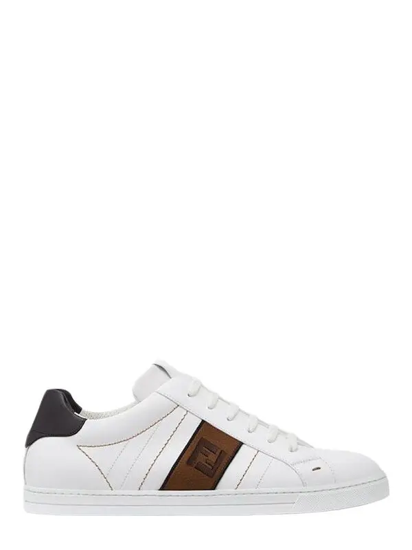 Fendi Ff Leather Low Top Sneakers - White/brown/black