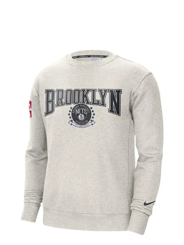 Nike Nba Brooklyn Nets Courtside Fleece Crew Sweatshirt - Birch Heather
