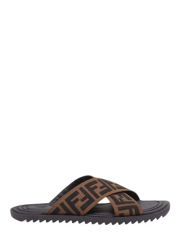 Fendi Ff Cross Band Slide - Black Brown