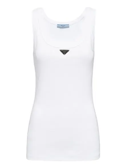 Prada Ribbed Knit Jersey Tank - White
