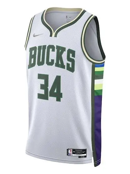Nike Nba Milwaukee Bucks City Edition Giannis Antetokounmpo 34 Drifit Swingman Jersey - White