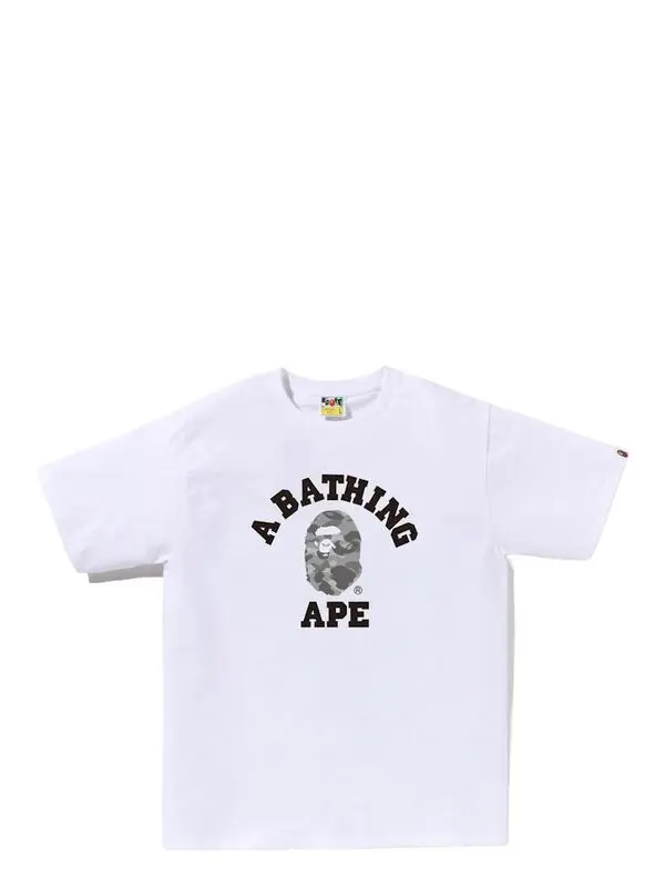 A BATHING APE Honeycomb Camo College Tee Shirt - White/grey