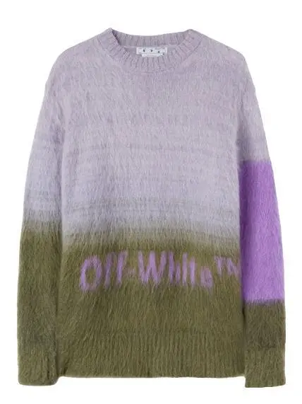 Off-White Mohair Helvetica Logo Crewneck Sweatshirt - Violet/green