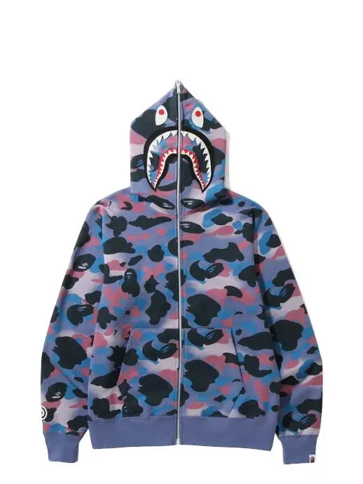 BAPE Grid Camo Shark Full Zip Hoodie - Purple