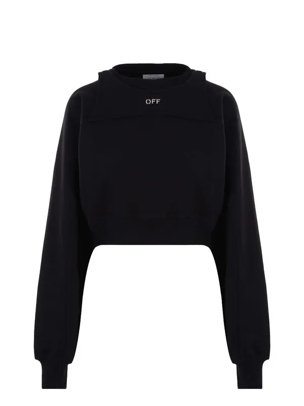 Off-White Cropped Sweatshirt With Bolero Insert - Black