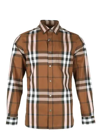 Burberry Check Stretch Cotton Poplin Shirt - Russet Brown