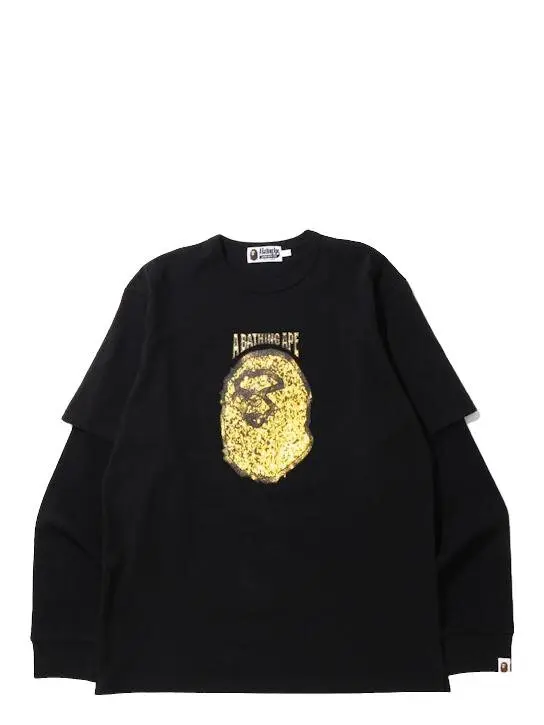 A BATHING APE Jewelry Motif Wide Layered Long Sleeve Tee Shirt - Black