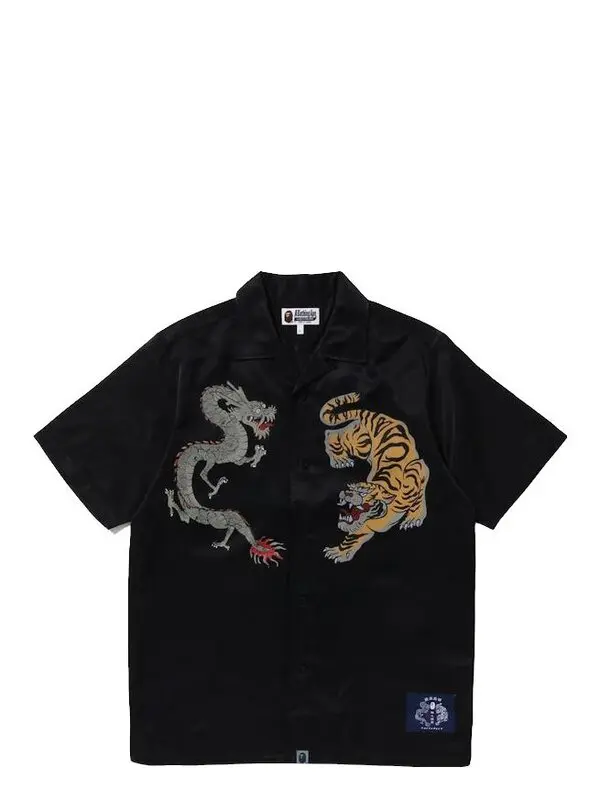 A BATHING APE Japanese Motif Relaxed Fit Short Sleeve Shirt - Black