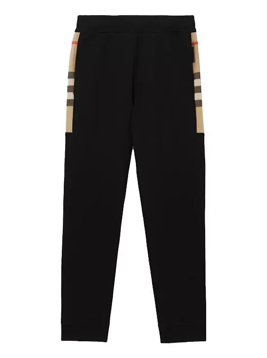 Burberry Check Panel Cotton Jogging Pants - Black