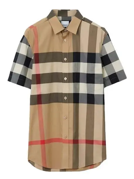 Burberry Check Stretch Poplin Short Sleeve Shirt - Archive Beige