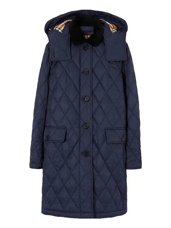 Burberry Diamond Quilted Coat With Detachable Hood - Navy Blue