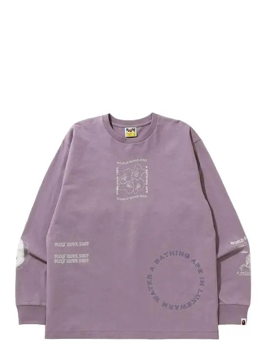 A BATHING APE Ink Print Relaxed #1 Long Sleeve Tee Shirt - Purple