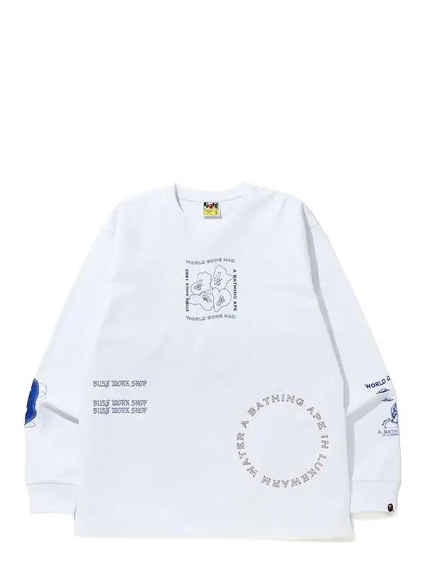 A BATHING APE Ink Print Relaxed #1 Long Sleeve Tee Shirt - White