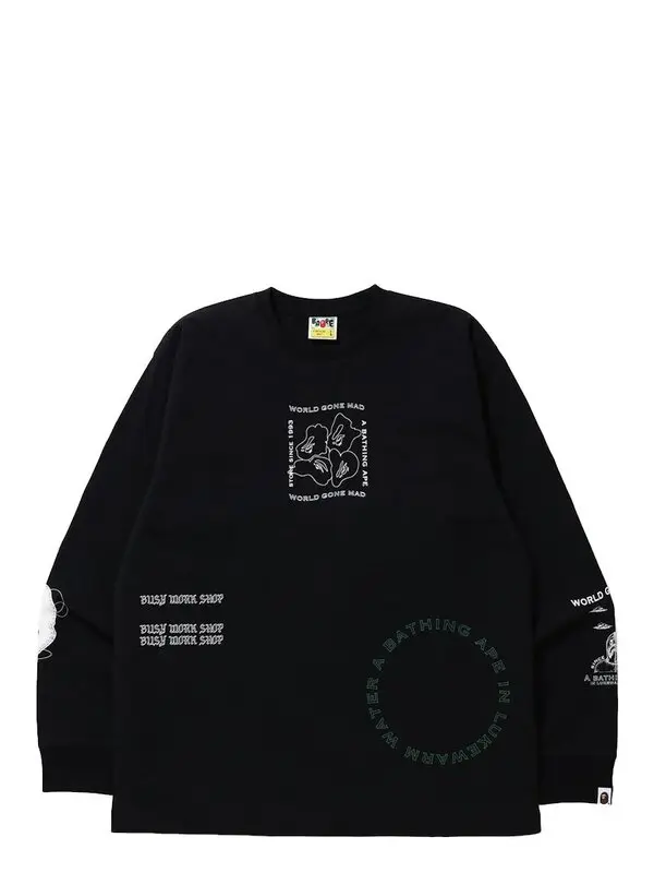 A BATHING APE Ink Print Relaxed #1 Long Sleeve Tee Shirt - Black