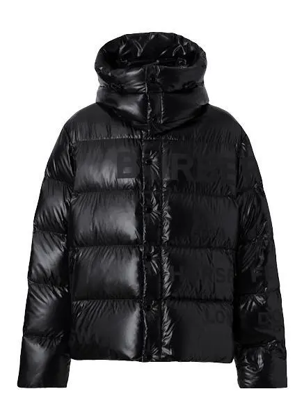 Burberry Detachable Hood Horseferry Print Puffer Jacket - Black