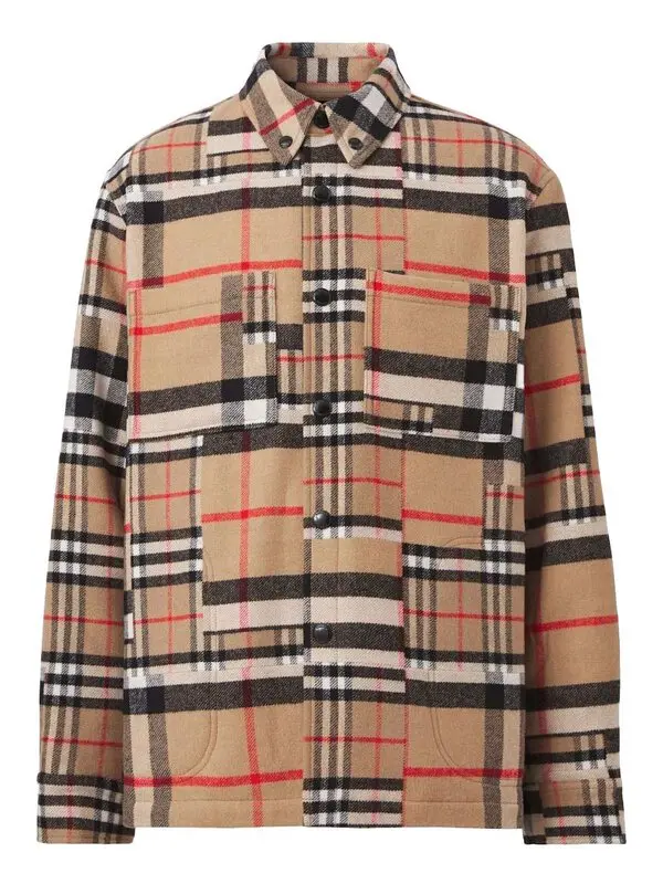 Burberry Checkpattern Patchwork Wool Oversized Overshirt - Beige