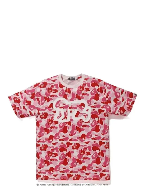 A BATHING APE Keith Haring Abc Tee Shirt - Pink Camo