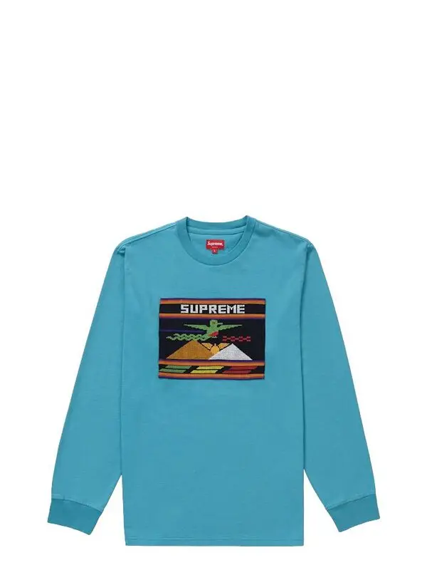 Supreme Needlepoint Patch Long Sleeve Top - Dusty Teal