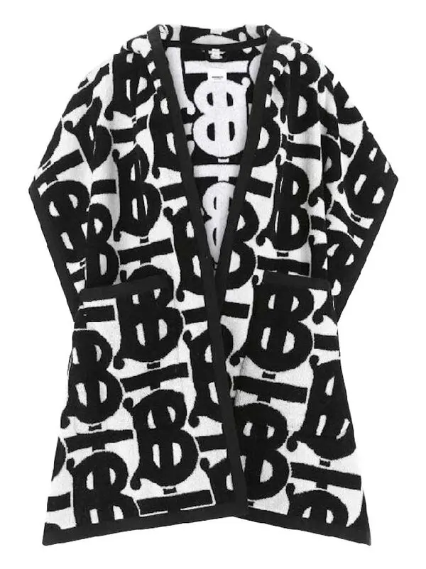 Burberry Cotton Jacquard Hooded Cape - Black/white