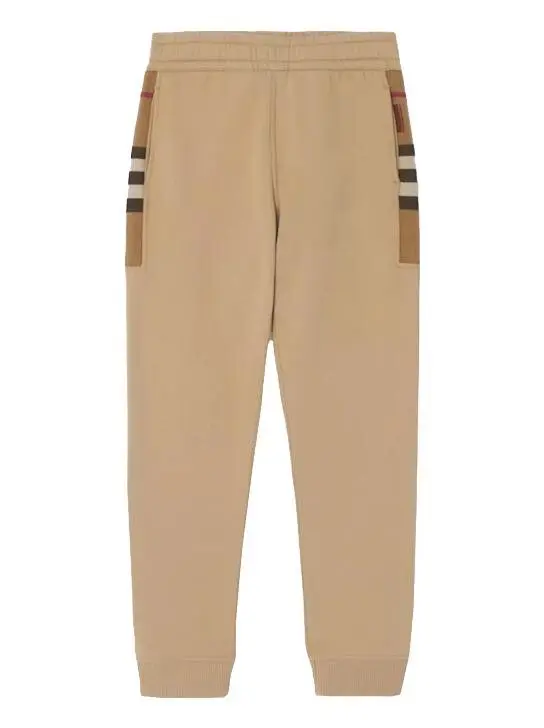 Burberry Check Panel Cotton Blend Jogging Pants - Camel