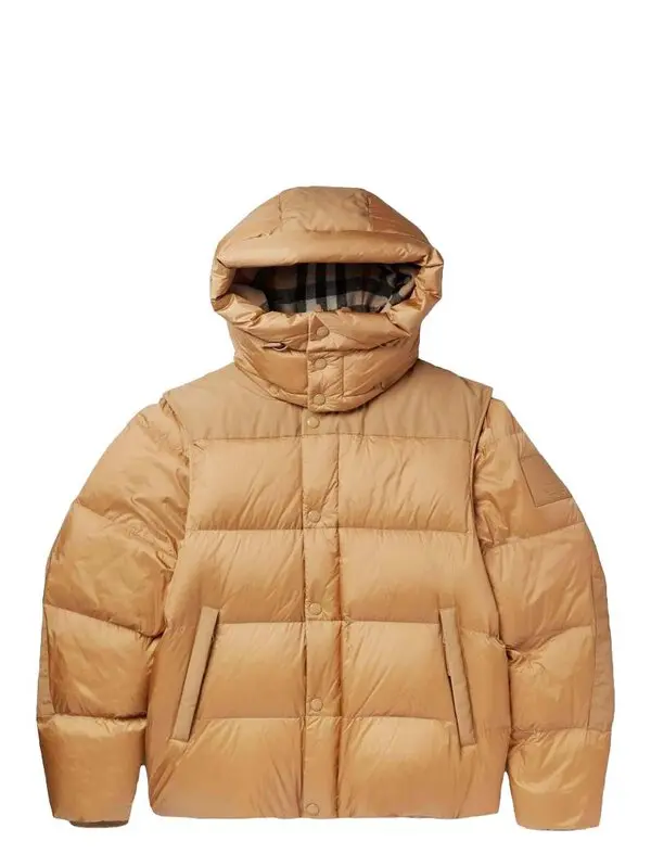 Burberry Detachable Sleeve Check Hooded Puffer Jacket - Honey
