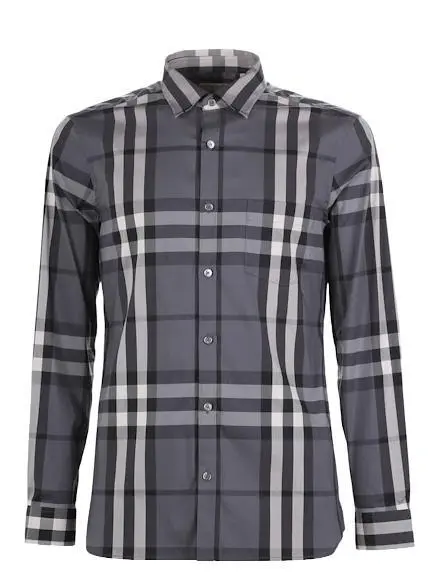 Burberry Check Stretch Cotton Shirt - Grey/white/black
